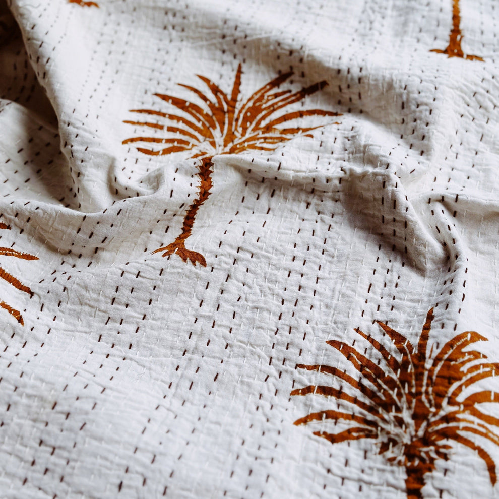 Kantha Quilt - Rust Palm Trees – Ruby Jones Home