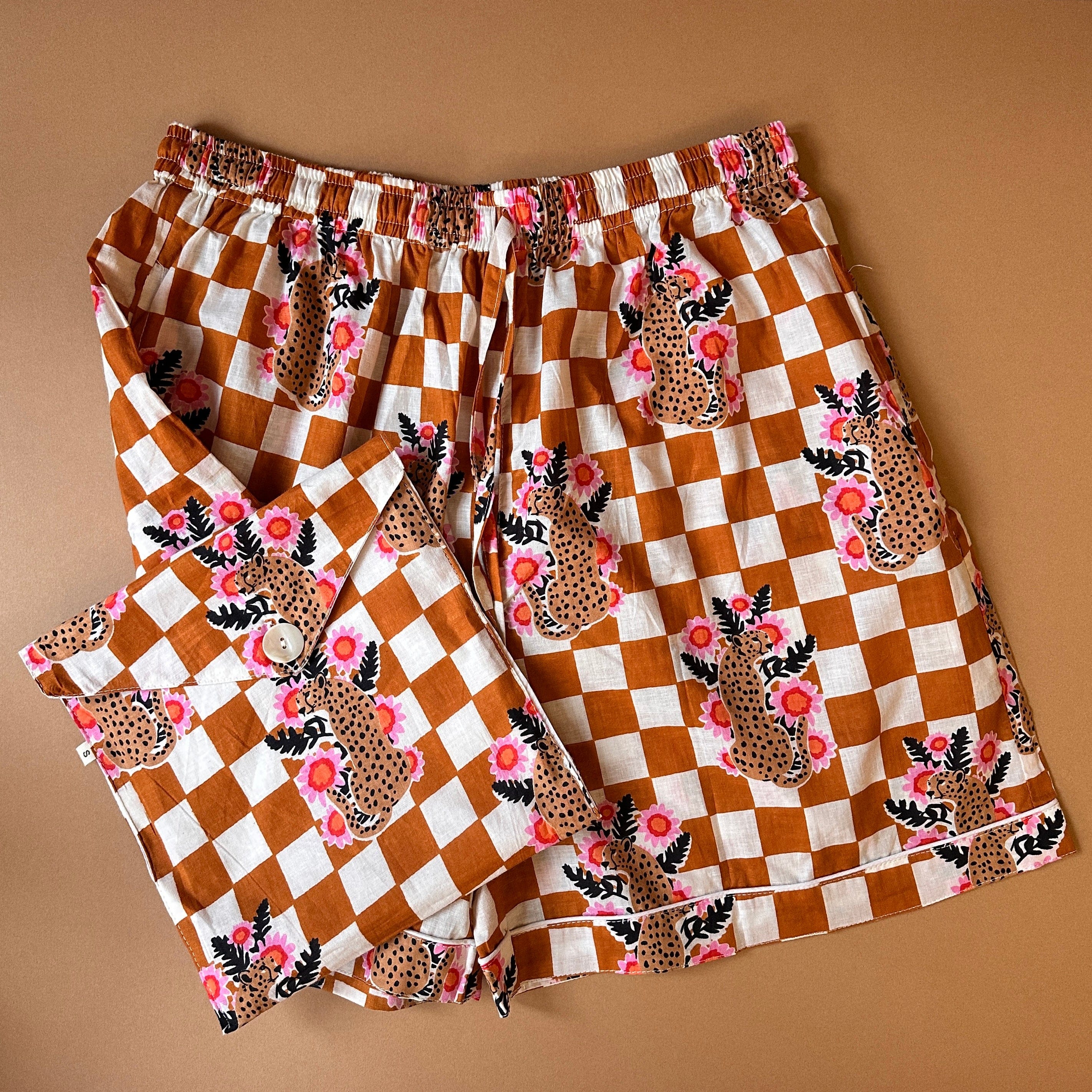 PJ Shorts - Cheetahs on Ginger Check – Ruby Jones Home